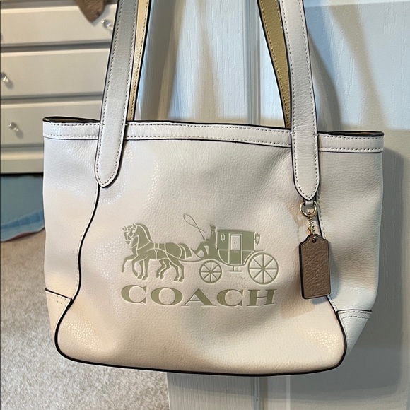 Coach | Bags | Coach Cream Leather Tote With Brown Accents | Poshmark